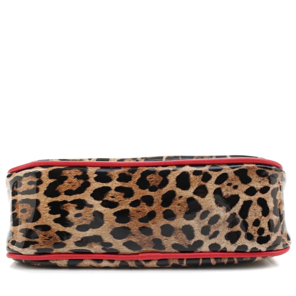 Patent Vegan Leather Womens Girls Leopard Print Retro Vintage Chain Shoulder Bag Crossbody Purse (Red)