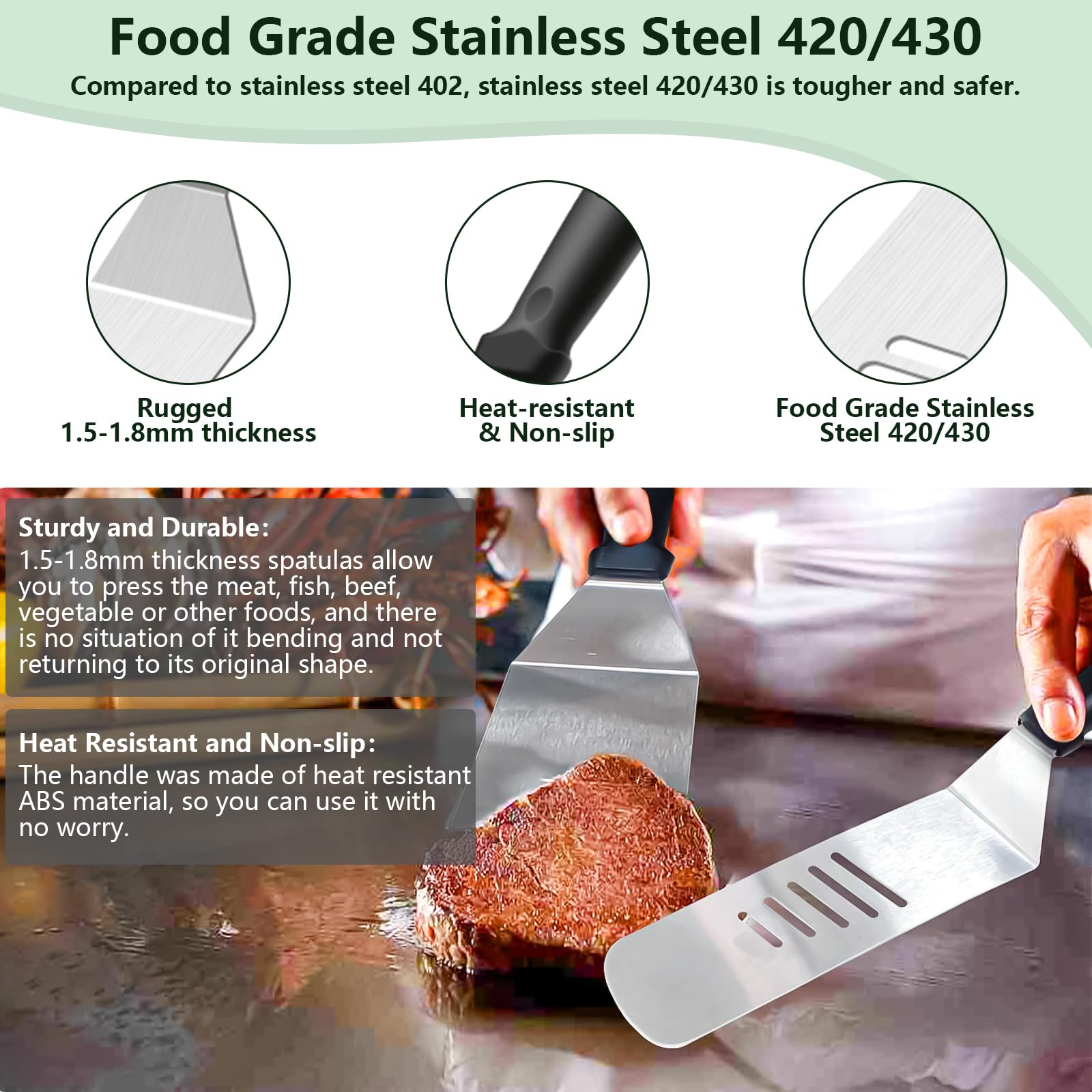45Pcs Flat Top Grill Accessories Set for Blackstone Griddle Accessories Kit, Heavy Duty Stainless Steel Grilling Set with Enlarged Spatulas, Basting Cover, Scraper (45 Pcs Set)