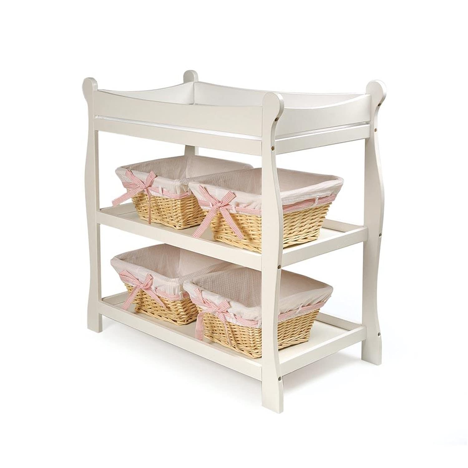Badger Basket Sleigh Style Baby Changing Table with Pad, Nursery Furniture with Storage - Natural