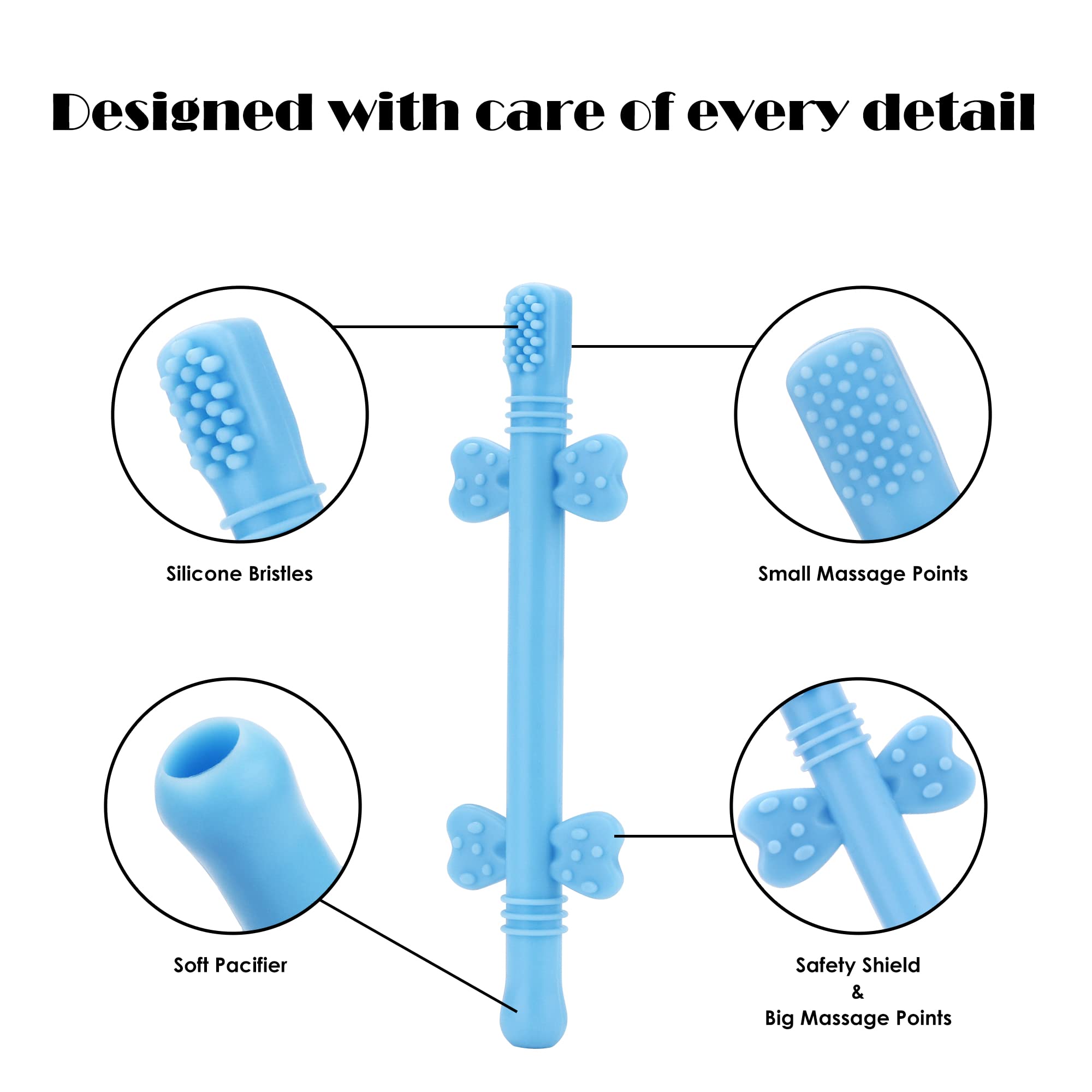 Hollow Teething Tubes with Safety Shield, Silicone Teether Toy for Babies 3-18 Months, BPA Free/Freezable Toddler Baby teether Toothbrush-Easy to Clean(Four-Color)