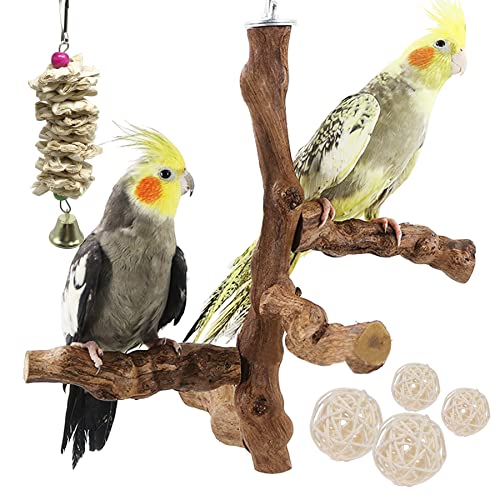 Allazone 6 PCS Bird Perch Natural with Chewing Toys Natural Grapevine Bird Stand Grape Stick Natural Bird Parrot Perch Standfor Parrots, Parakeets Cockatiels, Conures, Macaws, Love Birds