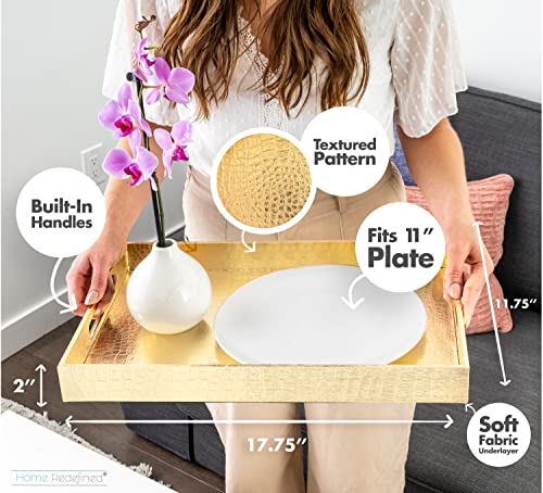 Home Redefined 18βx12β Rectangle Alligator Faux Leather Decorative Serving Tray with Handles, Gold