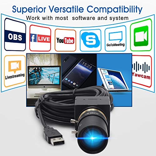 ALPCAM USB Camera 8MP 5-50mm Manual Variable Focus Lens Camera,HD 2448P Zoom Camera USB PC Desktop/Laptop Computer Camera Compatible with Mac/Windows/Linux/Android USB8MP02G-SFV(5-50)
