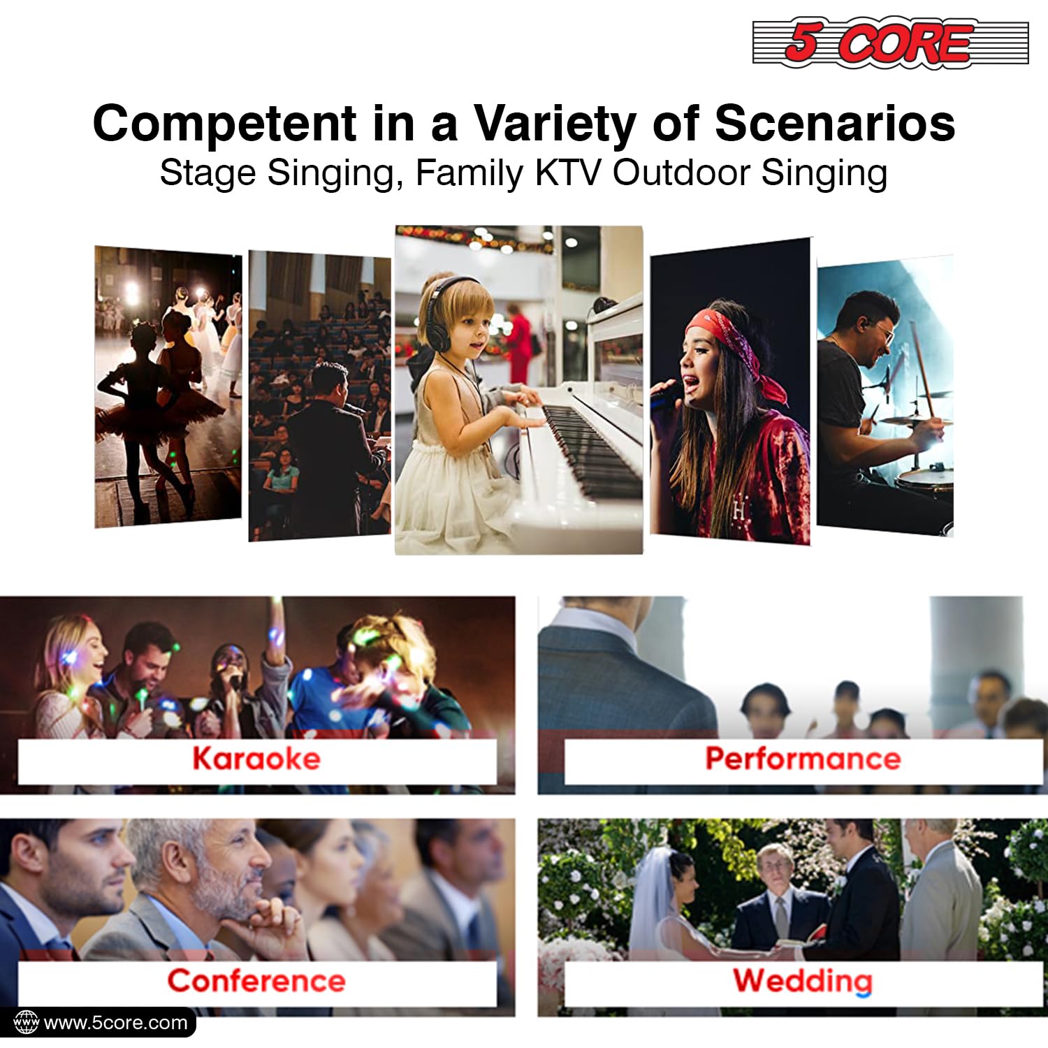 5 CORE Professional Dynamic Vocal Microphone Neodymium Cardioid Unidirectional Handheld Mic for Speakers, Karaoke W/Steel Mesh Grille, Metal Body ON/Off Switch w/16ft Detachable Cable+ Clip+ Bag