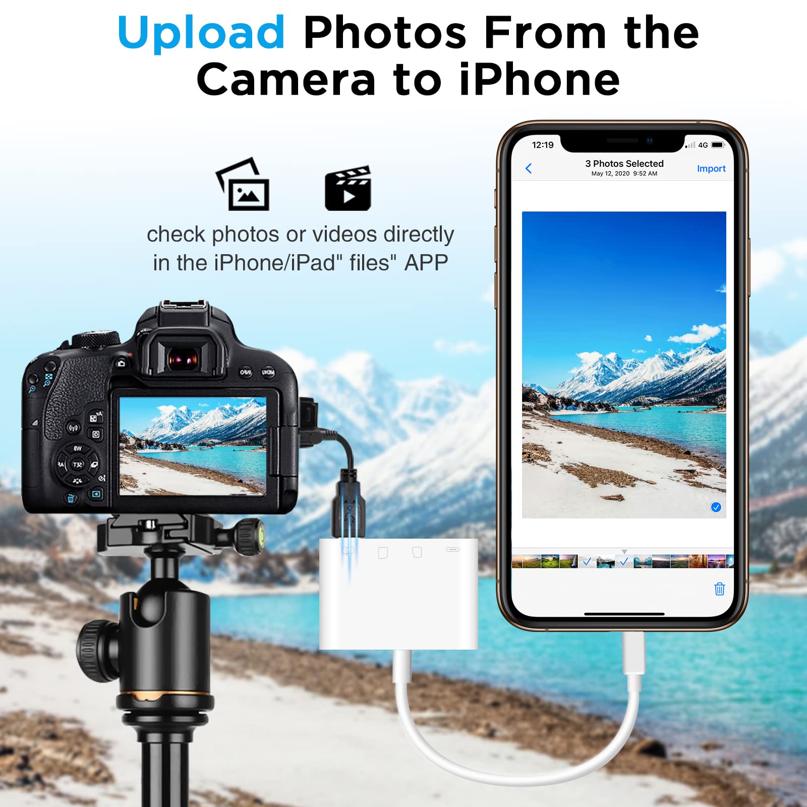 SUNTRSI SD Card Reader for iPhone,USB Camera Adapter 4 in 1 USB Female OTG Adapter for SD/TF Card, Memory Card Reader USB Adapter for iPhone with Charging Port,Plug and Play