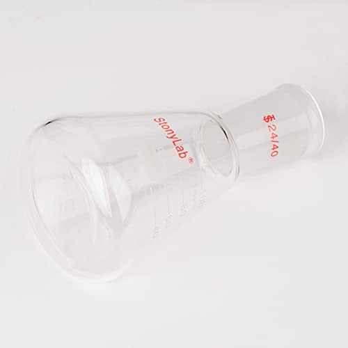 StonyLab Glass 24/40 Erlenmeyer Flask, Borosilicate Glass Heavy Wall Flask with 24/40 Standard Taper Outer Joint, 100ml