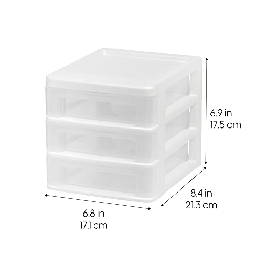 IRIS USA, Inc.IRIS USA Plastic 3-Drawer Desktop Organizer, White, 4 Pack & IRIS USA 24 Drawer Stackable Storage Cabinet for Hardware Crafts and Toys, 19.5-Inch W x 7-Inch D x 15.5-Inch H, Black