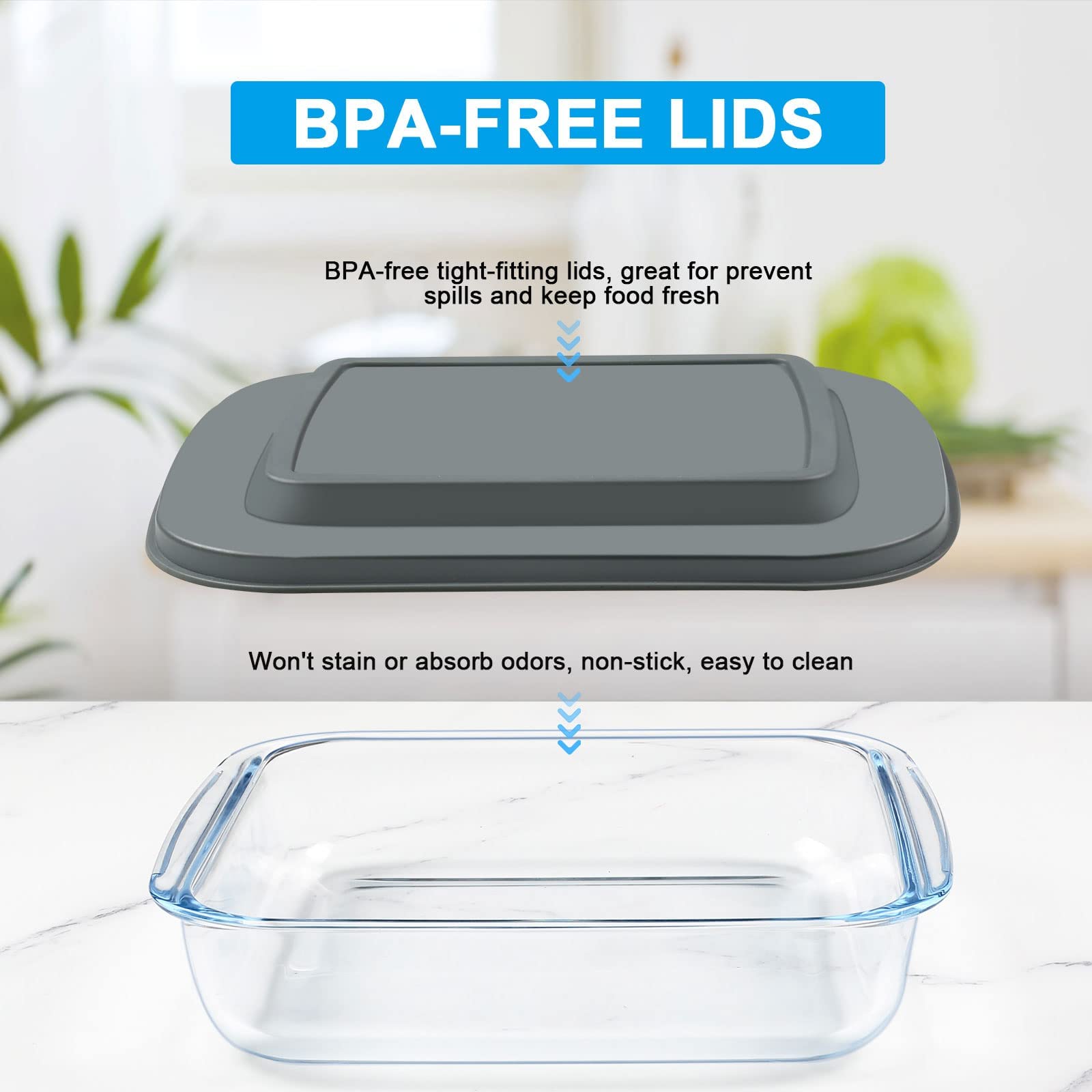 7-Piece Glass Bakeware Set, Baking Dishes, Glass Loaf Pan with Lids, Glass Pie Plate, 9x13 Roasting Pan, Square Pan, Fridge-to-Oven-Friendly