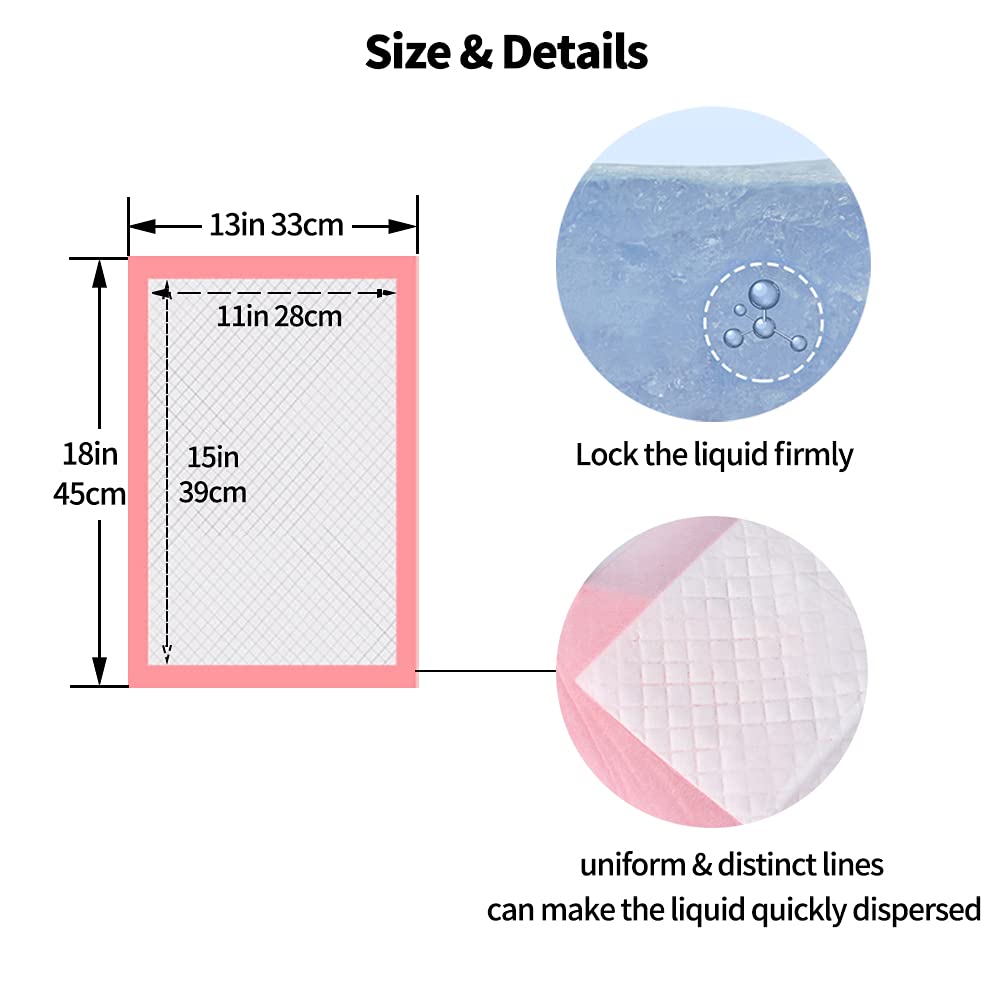 Amakunft Rabbit Pee Pads, Pet Toilet/ Potty Training Pads, Super Absorbent Guinea Pig Disposable Diaper for Hedgehog, Hamster, Chinchilla, Cat, Reptile and Other Small Animal (100pcs-18 x13, Pink)