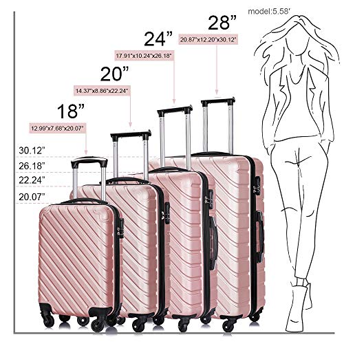 Apelila 4 Piece Hardshell Luggage Sets,Travel Suitcase,Carry On Luggage with Spinner Wheels Free Cover&Hanger Inside (Rose Gold)