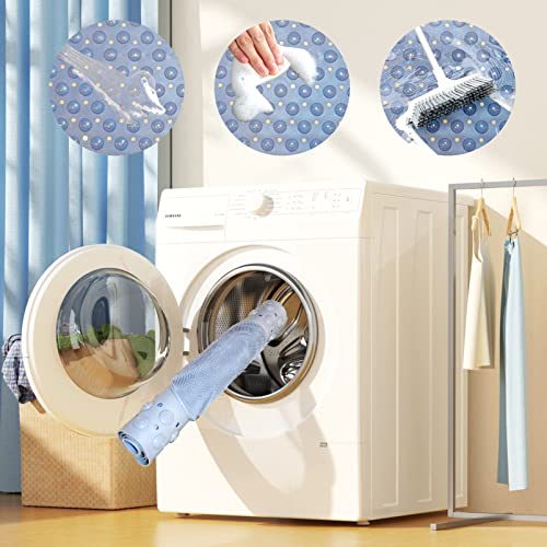 Bathtub Mat Non-Slip Rubber Shower with Drain Holes Suction Cups, Quick Easy Cleaning, Feet Massage, Bath for Tub & Stall Bathroom, Machine Washable (27.5Γ14.2in, Blue)