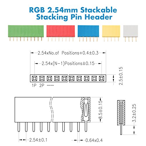 CQRobot 2.54 mm Pitch 4-Pin / 5-Pin / 6-Pin / 8-Pin / 10-Pin Colorful Stackable Stacking Pin PCB Vertical Header Kit. Application to DIY Prototyping Electronic Projects.