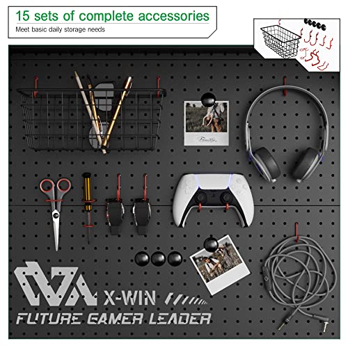 JWX DDB Gaming Standing Shelf Units, 30ββ Home Office cabinets with Metal Pegboard and 15 Pieces Organizer Tool Holders
