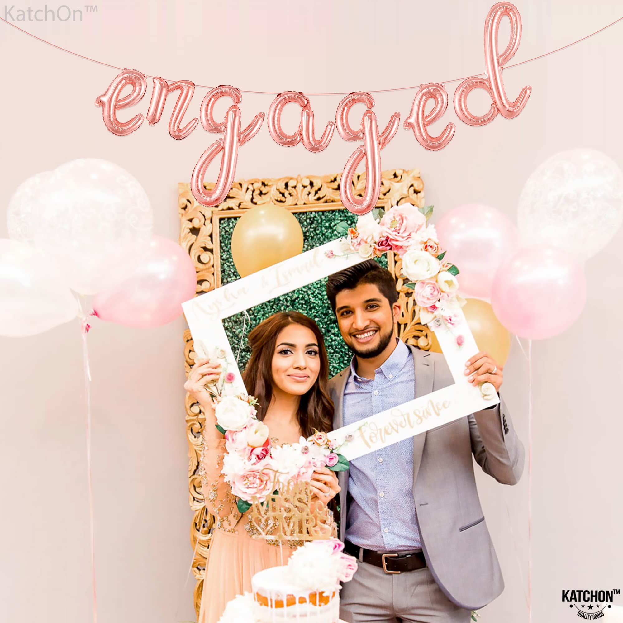 KatchOn, Rose Gold Engaged Balloons - 10 Feet, 16 Inch | Engagement Balloons for Engagement Party Decorations | Engagement Decorations | Bachelorette Party Decorations | Bridal Shower Decorations
