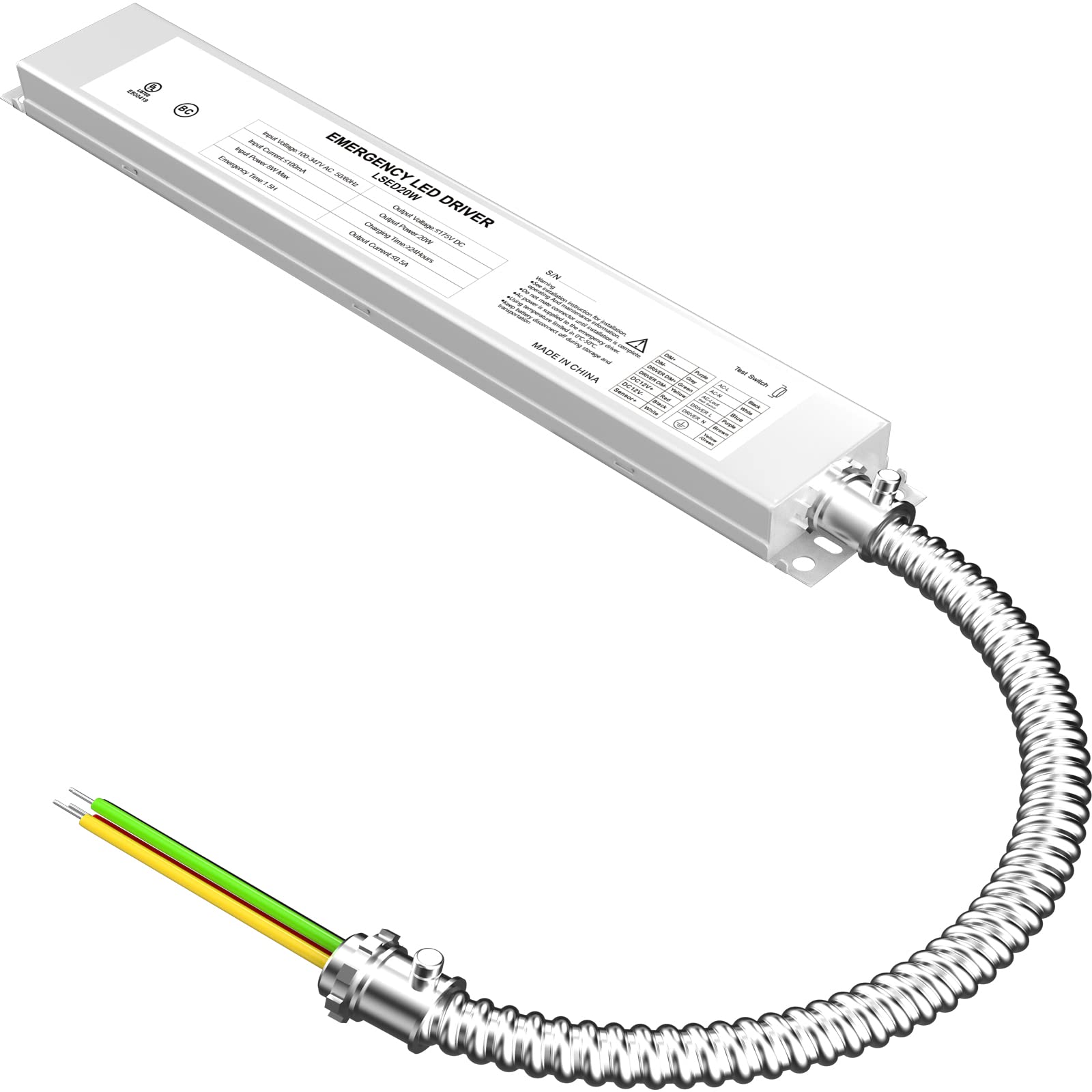 LED Emergency Backup Driver 20W, Emergency Time Over 90 Minutes Emergency LED Driver, 100V-347VAC Rechargeable UL Listed LED Emergency Backup Battery for Recessed Light, Panel Light (20W (1-Pack))
