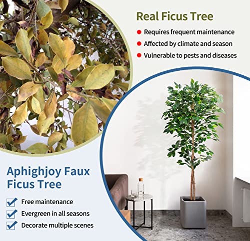 Aphighjoy Faux Plants Artificial Ficus Trees Eucalyptus Trees with Silk Leaves Fake Moss and Sturdy Nursery Pot, Fake Plants for Office Home Decor (5Ft - 1Pack, Upgraded Ficus Tree)