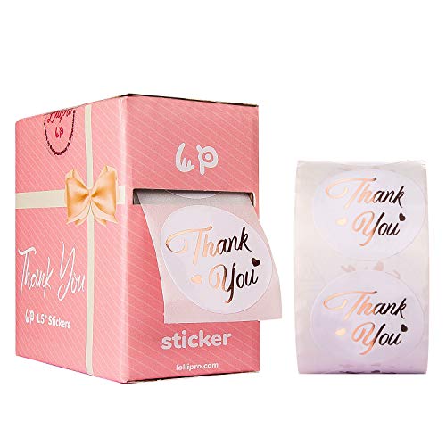 lollipro Thank You Stickers for Business 4 Design Round Roll 1.5 Inch, Gilding Bronze Gold Stickers Water Resistant Packaging Labels, 500 Pcs in Box-Packed