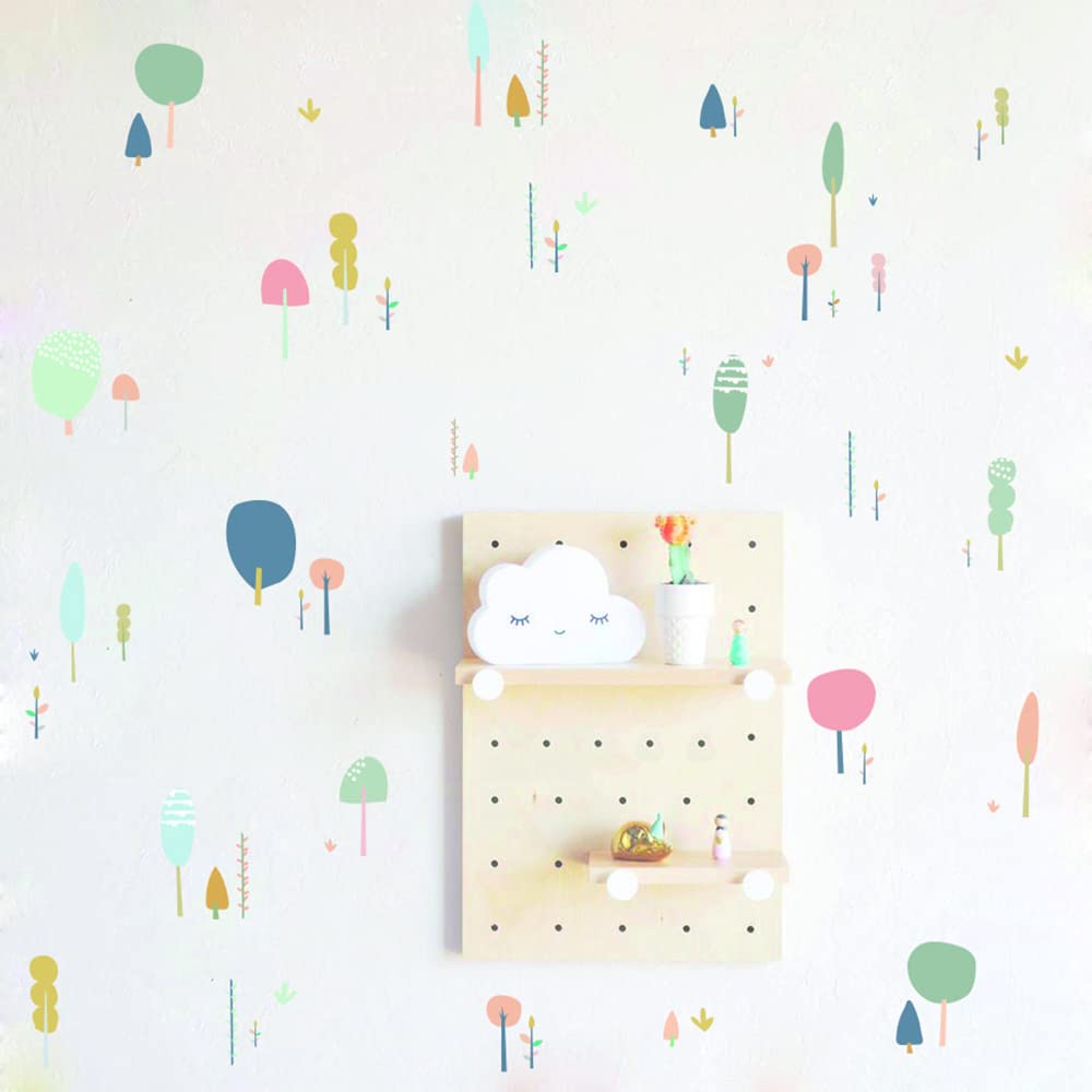 52 Pieces Different Style Little Tree Decorations Backdrop Stickers Wall Decal For Girls Kids Room Bedroom Living Room, Playroom Decor Removable Vinyl Wall Stickers Wall Decals Paper Sticker Pull