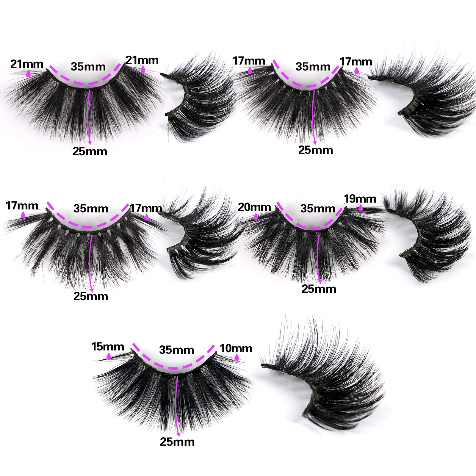 25mm Lashes Faux Mink Long Dramatic Lashes Synthetic False Eyelashes 30 Pairs 10 Styles