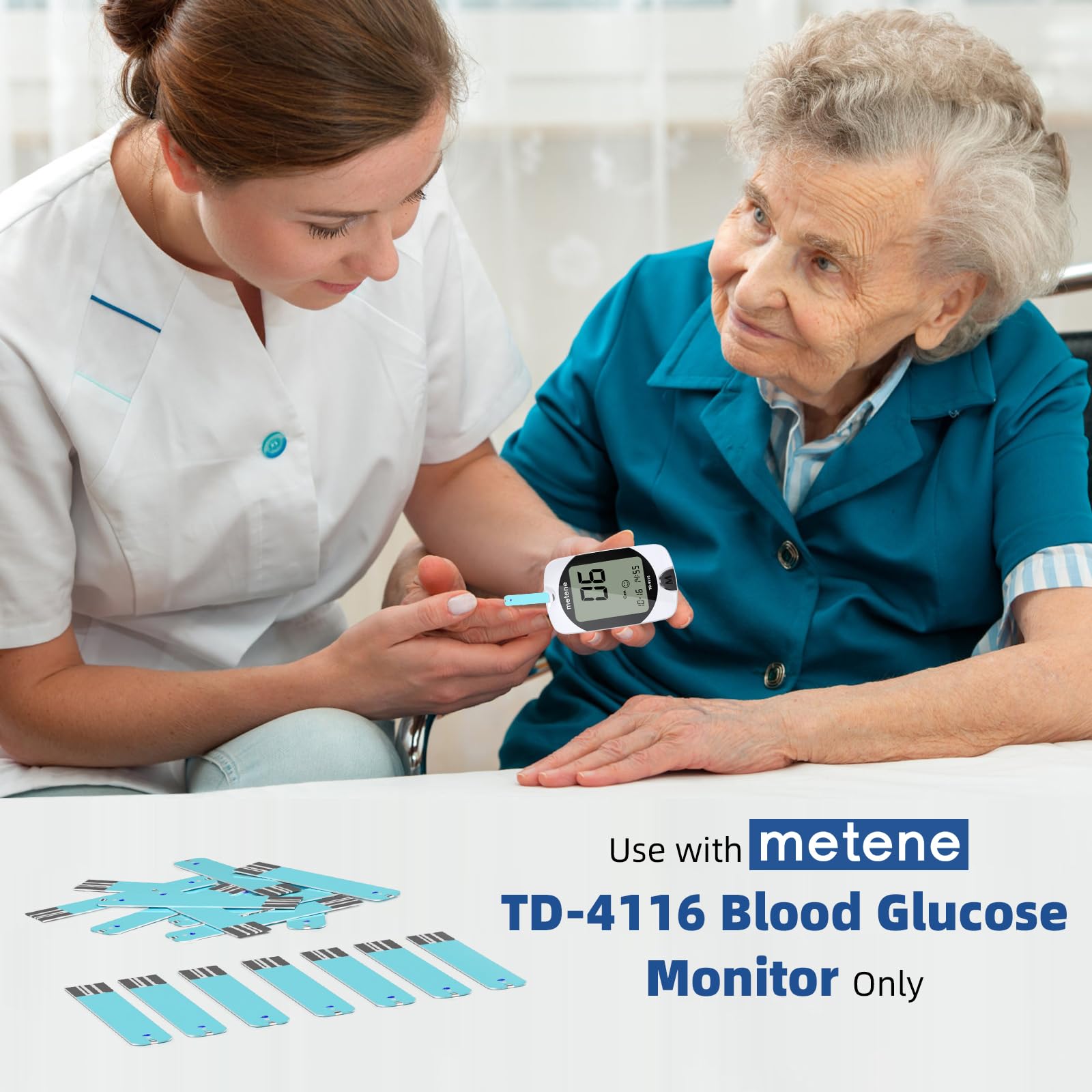 Metene TD-4116 Blood Glucose Test Strips, 100 Count Blood Sugar Test Strips for Diabetes, Use with metene TD-4116 Blood Glucose Monitoring System Only