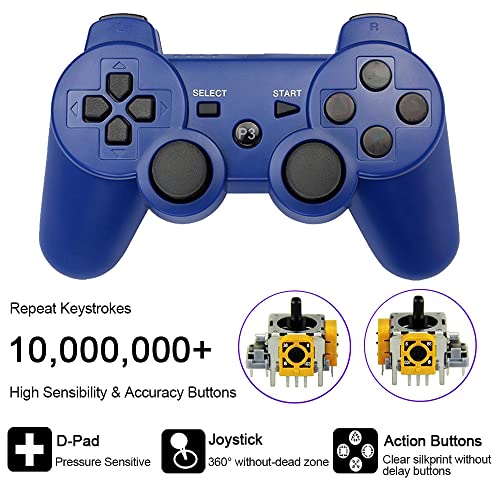 Autker PS3 Controller Wireless 2 Pack Double Vibration Gamepad with 2 Charging Cable Compatible with Playstation 3 (Blue+Green)