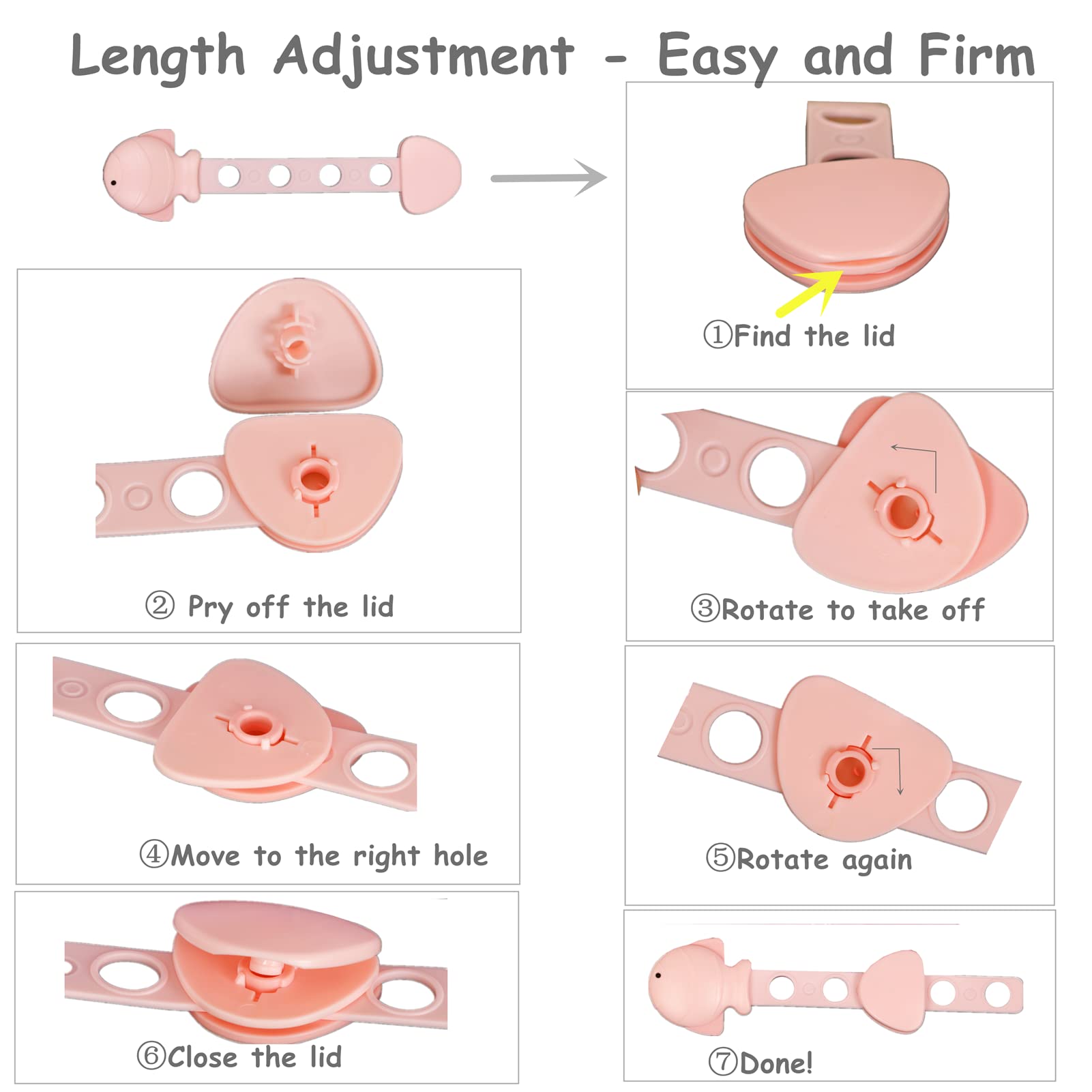 6 Pack Safety Strap Locks for Fridge, Cabinets, Drawers, Dishwasher, Toilet- Adjustable Strap, Fish Style Child Proof Locks for Cabinet Doors, Child Proof Cabinet Latches, Child Safety Cabinet Locks