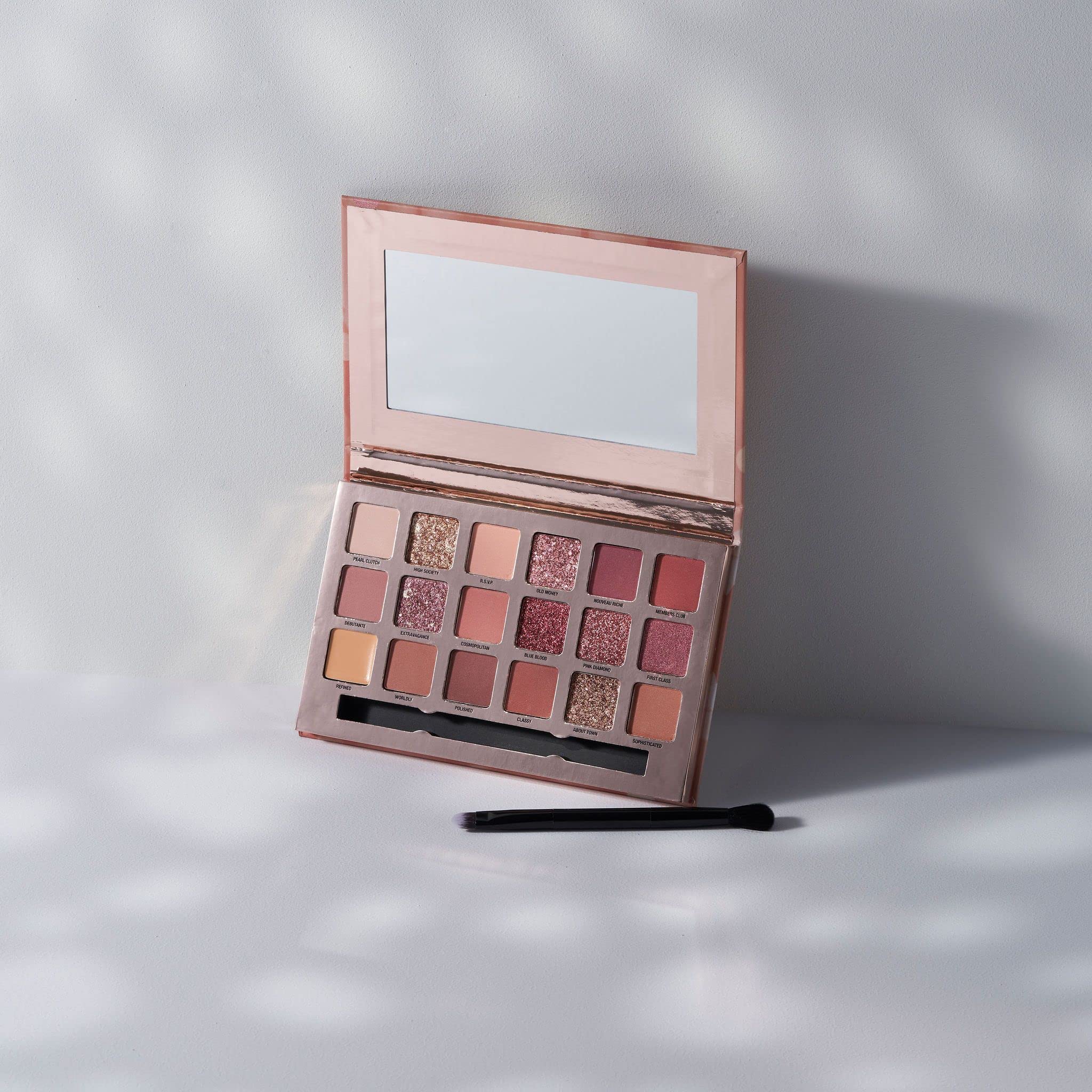 W7 Socialite Pressed Pigment Palette - 18 Pink Nude Colors - Flawless Long-Lasting Glam Makeup