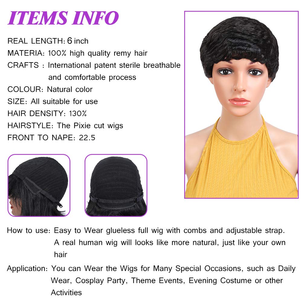 GABRIELLE Short Human Hair Pixie Cut Wigs 100% Human Hair Cute Wig Short Pixie Wigs for Black Women Natural Boy Cut Wigs (Pixie Cut, 1B#)
