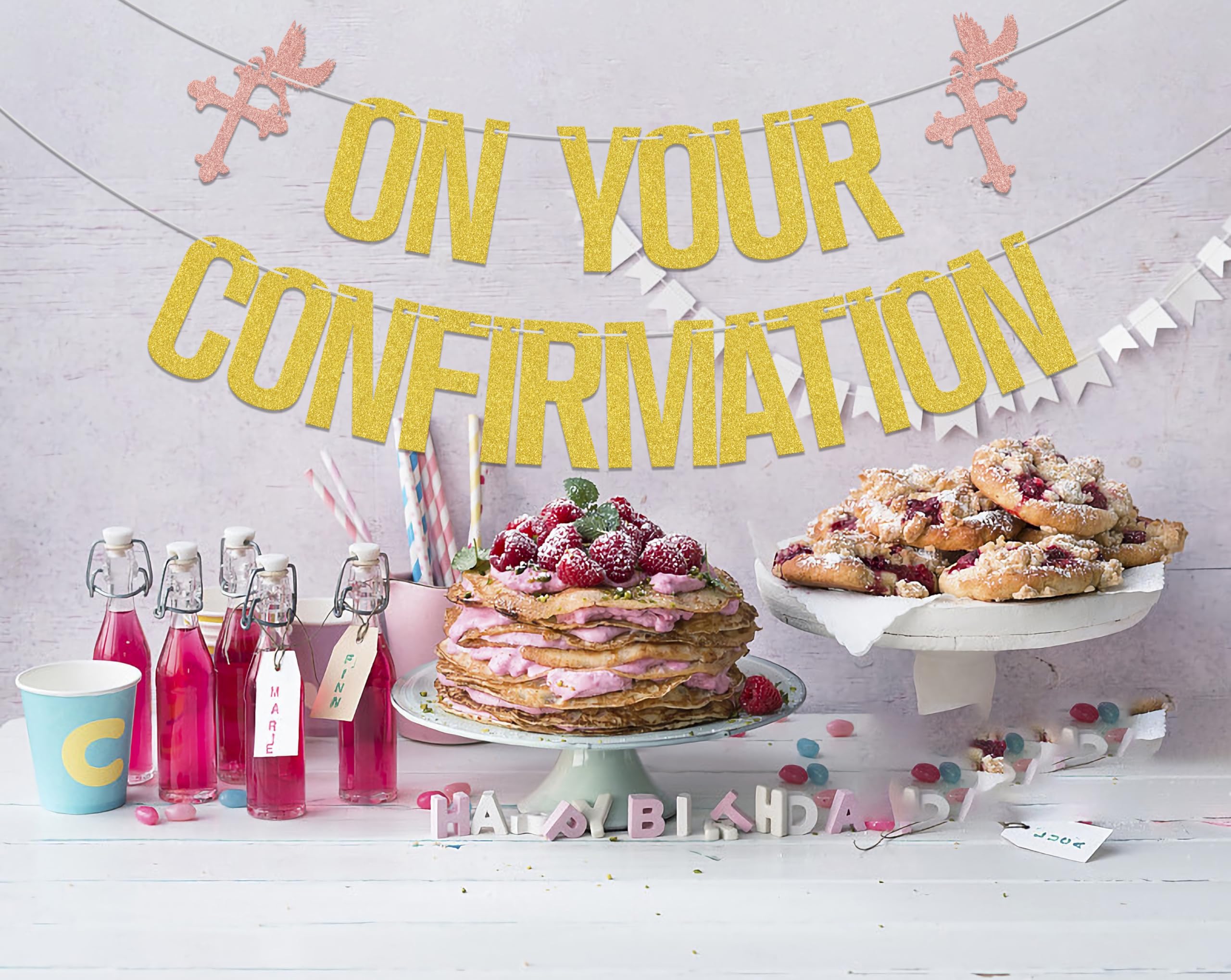 On Your Confirmation Banner, Holy Confirmation Banner Decorations, Bachelorette, Engagement, Bridal Shower, Wedding Anniversary Party Decorations Supplies Gold Silver Glitter