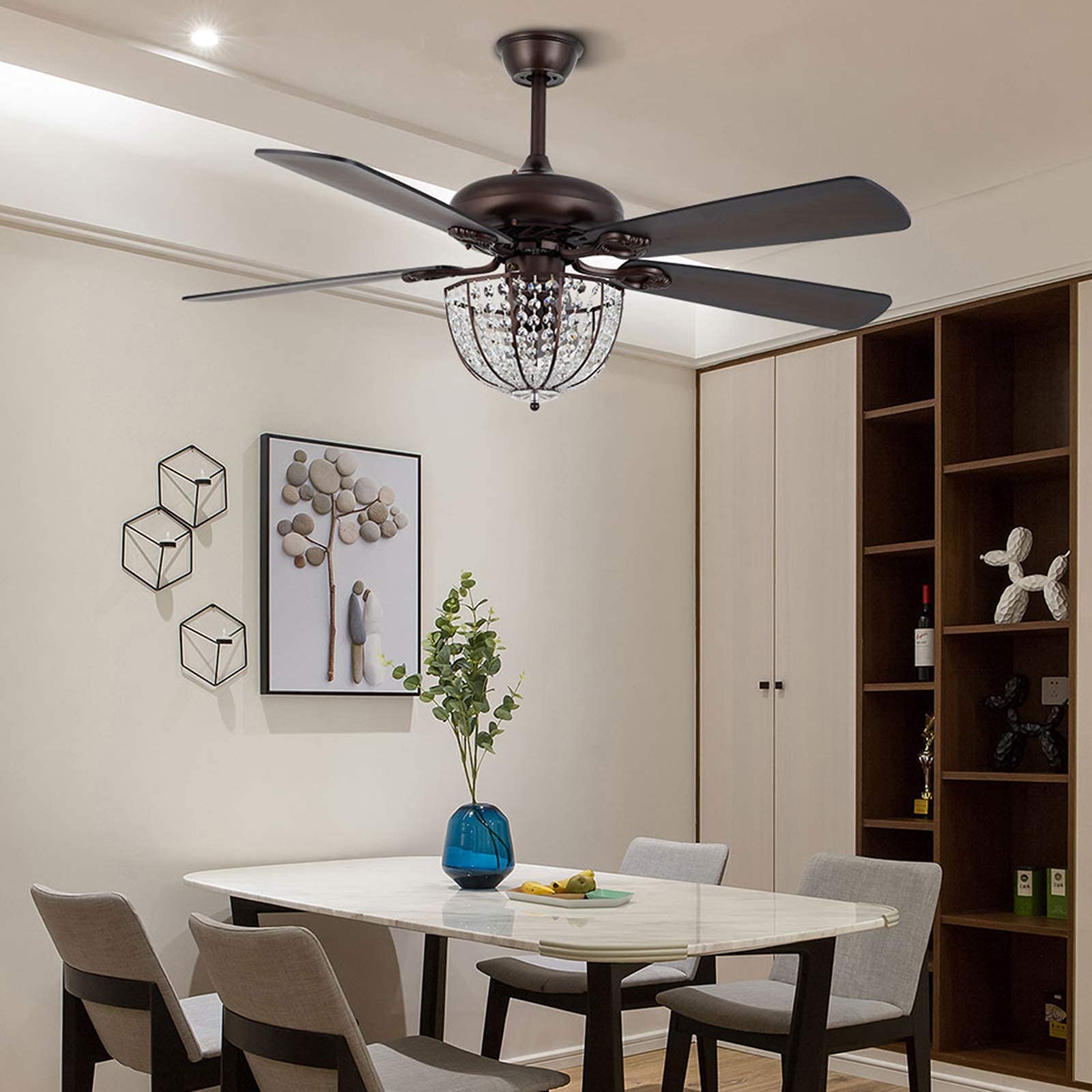 52-inch Ceiling Fan Light Fixture Chandelier Bronze with Remote Control Reverse Wood Fan Blade 3-Light for Home/Living Room Bedroom Home