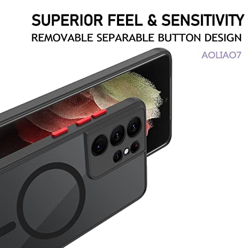 AoliAo7 Galaxy S21 Ultra Magnetic Case Compatible with Magsafe Wireless Chager, Anti-Fingerprints Black Semitransparent Screen & Camera Protection Shockproof Case for Galaxy S21 Ultra[S Pen Works]