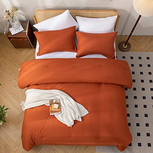 JANZAA Queen Comforter Set 7 Piece Bed in a Bag Queen Comforter Set with White Sheets Terracotta Bedding Sets Soft Pillow Cases and Shams, Fitted Sheet, Flat Sheet for All Season