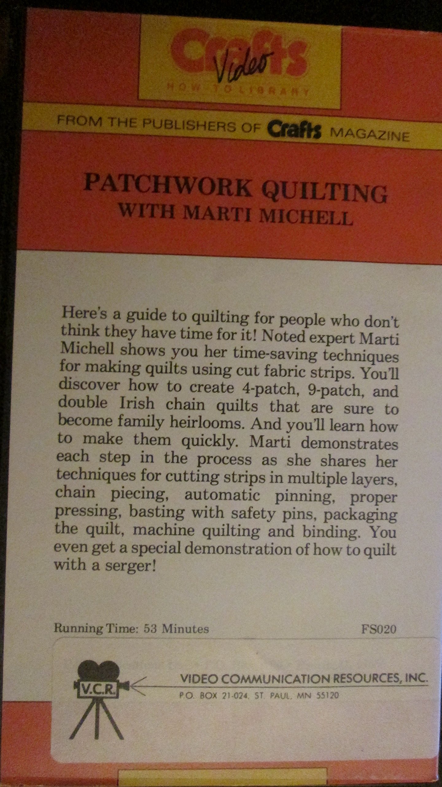 Crafts Video - Patchwork Quilting with Marti Michell [VHS Tape] 1987