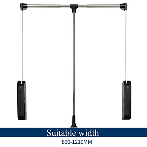 Pull Down Closet Rod Rail, Wardrobe Lift Rail Organizer Storage System Clothes Hanger Dormitory Clothes Bar Hardware Closet Pole Clothing Finishing Rack, Adjustable Width, Wall Mounting Industrial Fra
