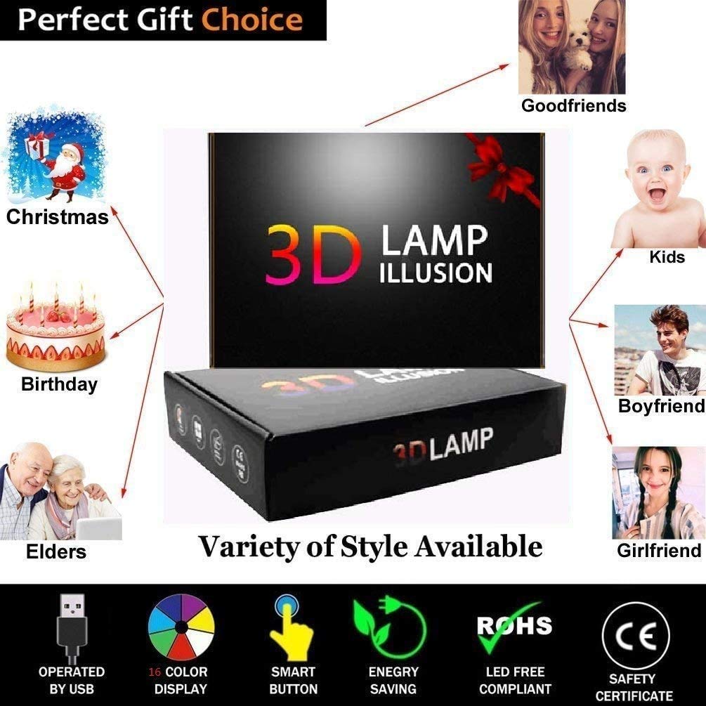 YTDZLTD Optical Illusion 3D Cheerleader Night Light 16 Colors Changing USB Power Remote Control Touch Switch Decor Lamp LED Table Desk Lamp