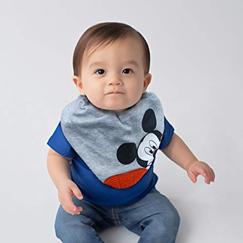 Disney Neat Solutions Mickey Mouse 3 Pack Infant Scarf Bib with Teether, Grey Heather