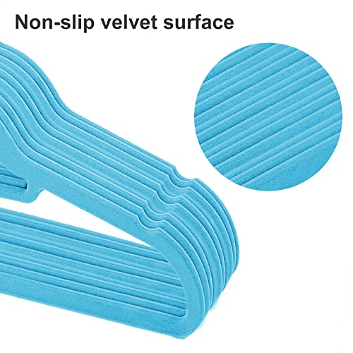 BBFISH Premium Velvet Suit Hangers 50 Pack Non Slip Clothes Hanger, 360 Degree Chrome Swivel Rose Gold Hook Strong and Durable Hold Up to 10 Lbs, Ultra Thin Coat Hangers (Sky Blue)