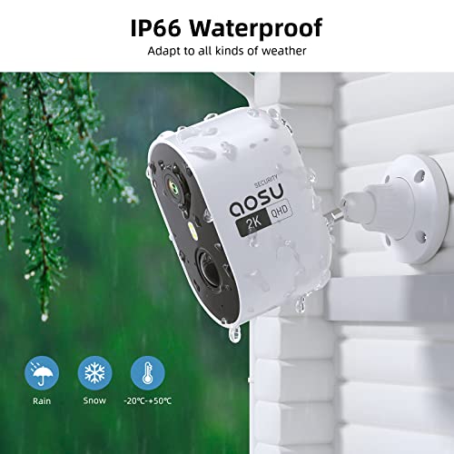 AOSU 2K Security Cameras Wireless Outdoor, Battery Powered for Home Security Cameras with PIR Human Motion Detection, Full-Color Night Vision, Spotlight & Siren, 2-Way Audio, 2.4GHz WiFi, Waterproof