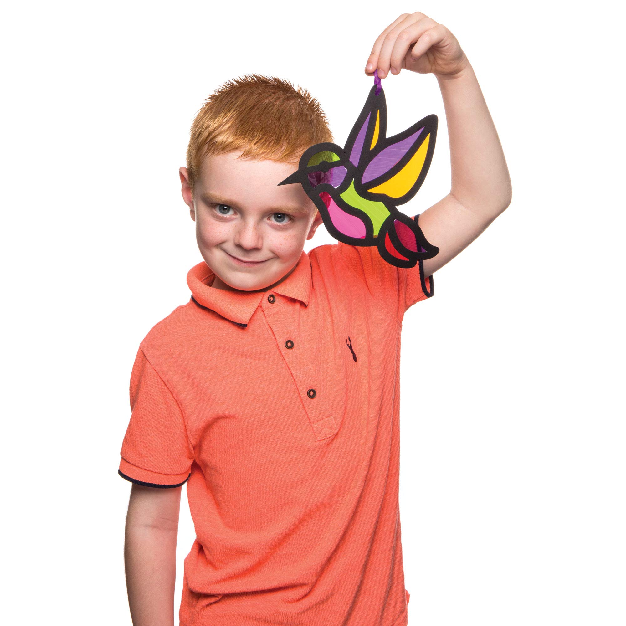 Baker Ross AW299 Bird Stained Glass Decorations - Pack of 6, Spring Themed Craft Kits for Kids to Decorate and Display