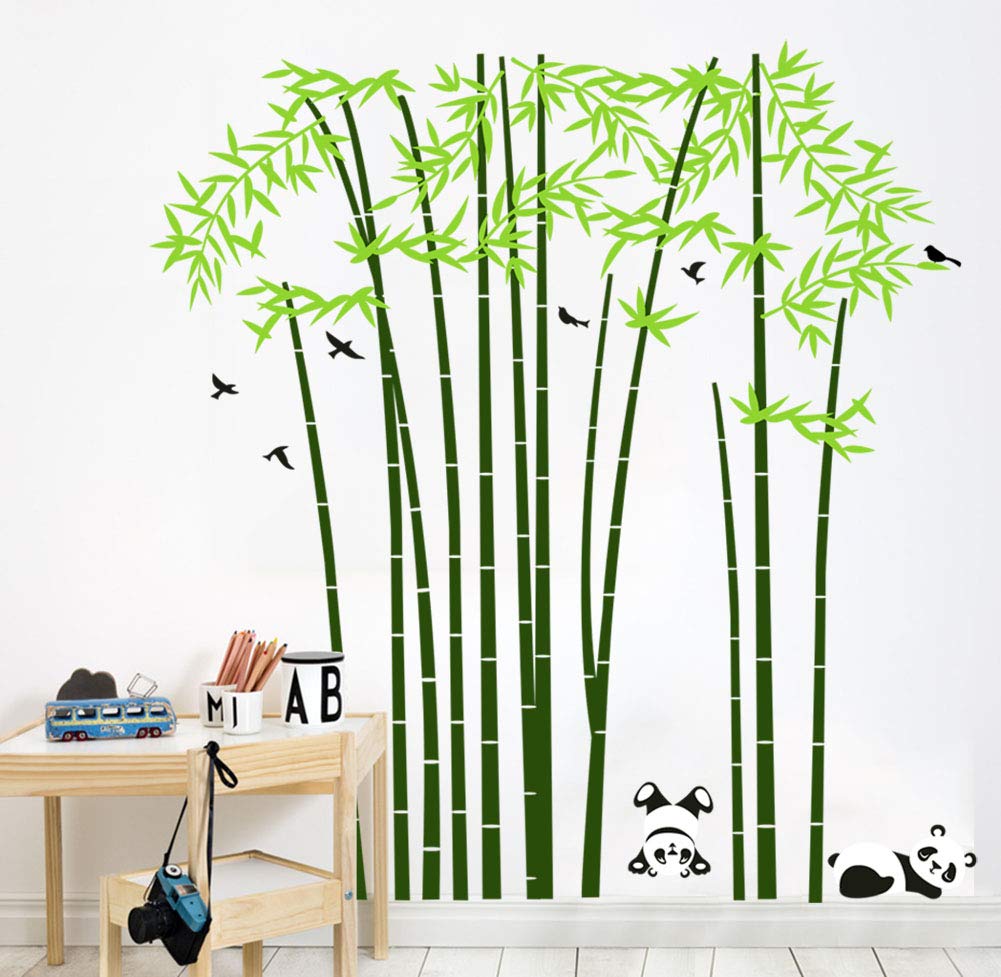 Mix Decor Tree Wall Sticker - Cute Panda Bamboo Tree Wall Decal Large Family Forest for Livingroom Kid Baby Nursery Room Decoration Party Birthday Gift,75x79 Inch Green