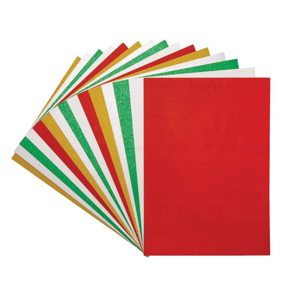 Baker Ross AW919 Christmas Glitter A4 Card - Pack Of 15, Festive Arts And Craft, Christmas Craft Supplies