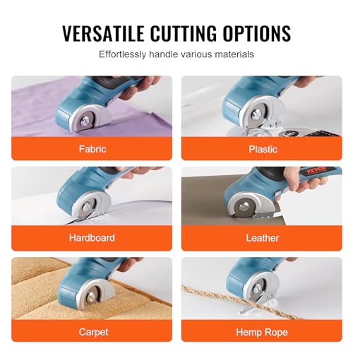 VEVOR Cordless Electric Scissors, 3.6V 2000mAh Mini Electric Rotary Fabric Cutter, 1.6" Sharp Blade, with Replacement Blade and Battery Charger, for Cutting Carpet, Cardboard, Leather, Paper, Plastic