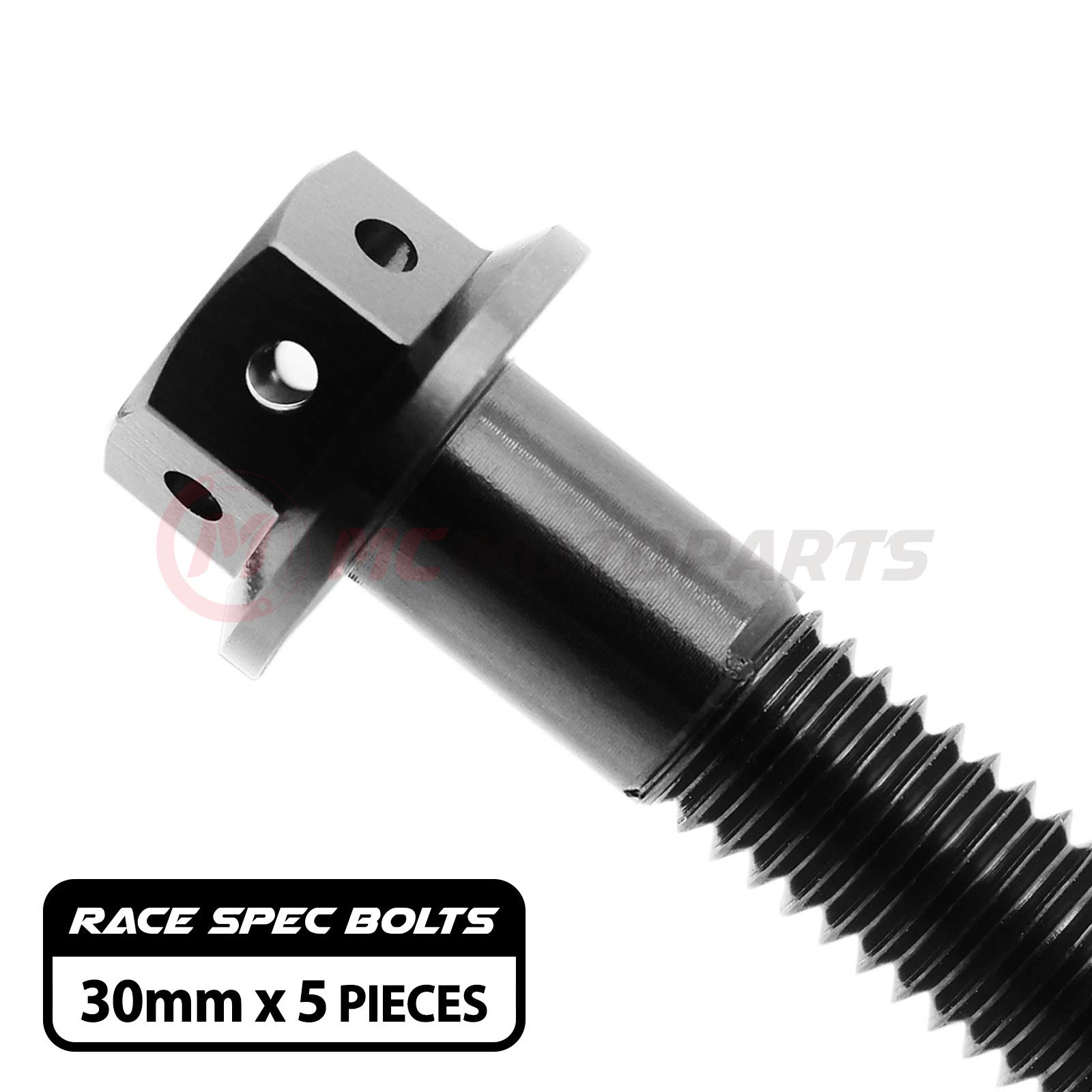 MC MOTOPARTS Pre-drilled CNC Race Spec Bolts M6 x 30mm Flanged HEX Head Screws 5 pcs (Black)
