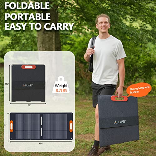 ALLWEI 100W Portable Solar Panel for 300/500W Power Station Solar Generator, 18V Foldable Solar Battery Charger with 5.5 * 2.1MM Port, Adjustable Kickstand, Waterproof IP68 for Camping Trip Outdoor