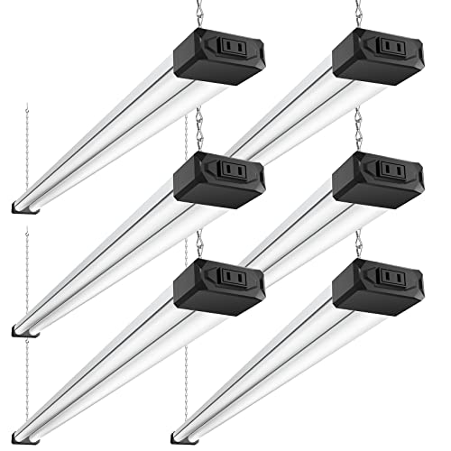 BBOUNDER 6 Pack Linkable LED Shop Light with Reflector, Super Bright 6500K Cool Daylight, 4400 LM, 4 FT, 48 Inch Integrated Fixture for Garage, 40W Equivalent 250W, Surface & Suspension Mount, Black