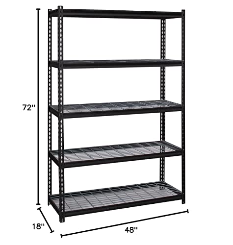 Iron Horse 2300 Deck Wire Shelving Unit, 5 Shelf, 18" x 48" x 72", Black, Black & Zinc