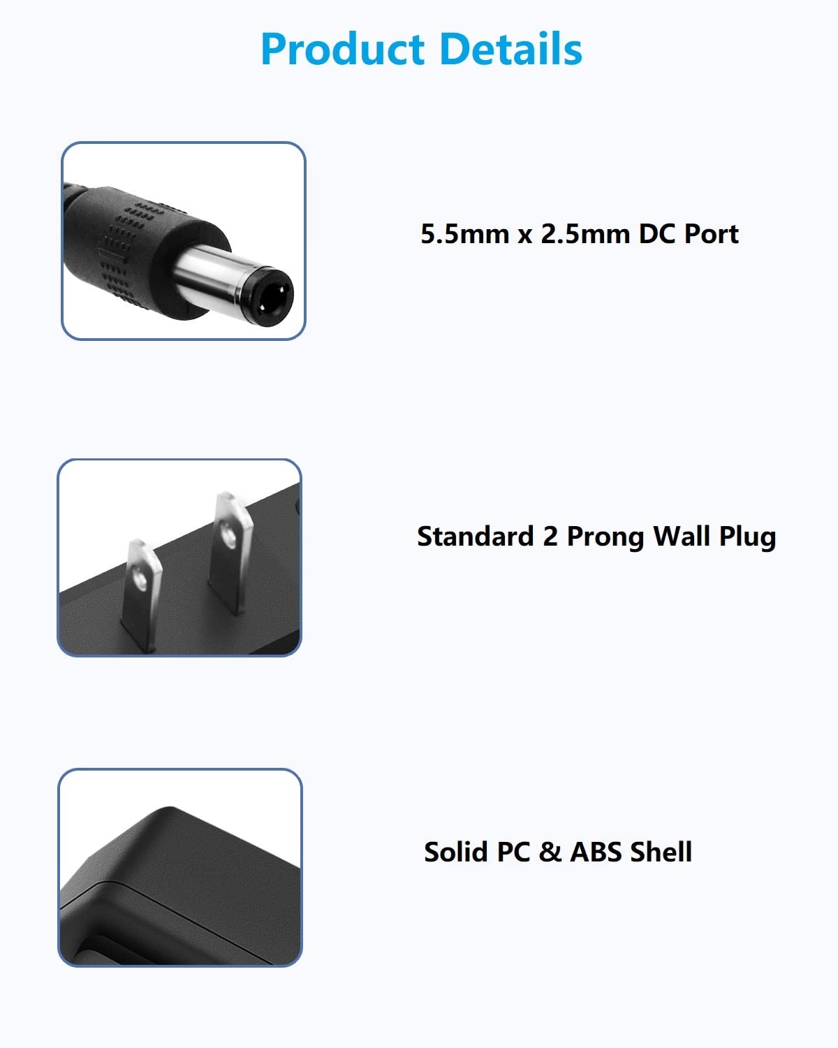 5V 2A AC Adapter Power Supply, AC 100-240V 50/60Hz Input to DC 5 Volt 2Amp Universal Transformer, 5.5mm x 2.5mm US Plug