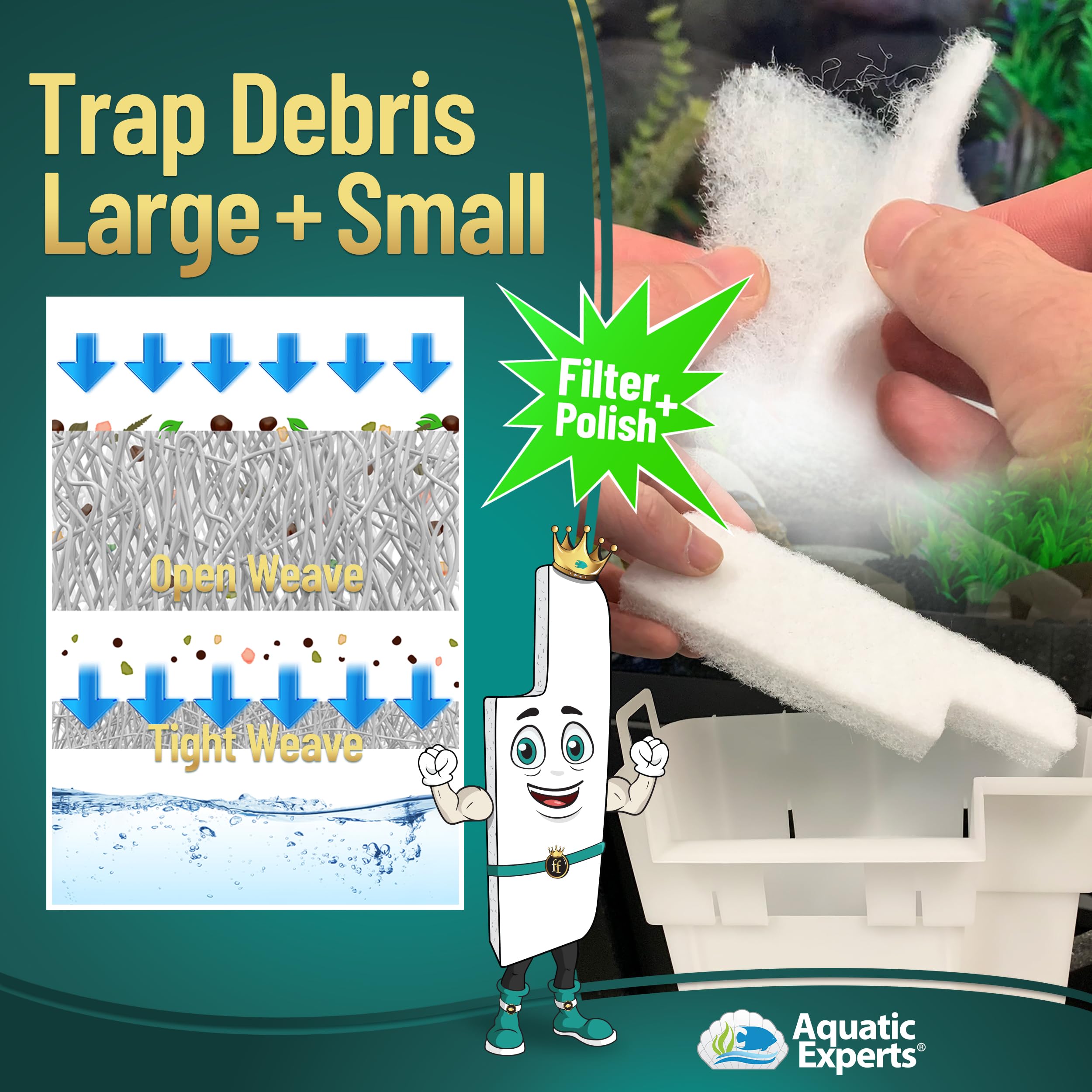 Aquatic Experts Aquarium Filter Floss for Fish Tank Filters - FilterFirst Aquarium Filter Pad - Aquarium Filter Media Roll for Crystal Clear Water (16 Pack, Tidal 55 Compatible)