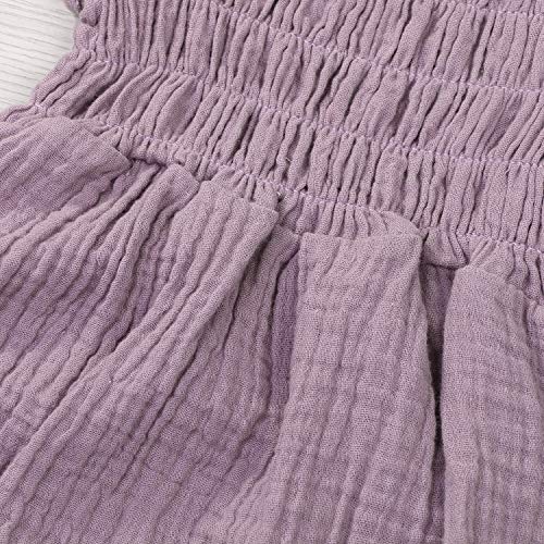 KCSLLCA Baby Girls Sleeveless Romper Set Solid Color Sling Backless Jumpsuit Outfits with Headband (Purple, 0-3 Months)
