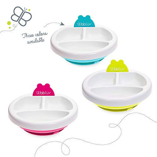 bblüv - Platö - Warming Feeding Plate - 3 Compartments with Suction Base for Baby to Toddler (Aqua) - BPA and Phthalate Free, 7.25x2.25x7.25 Inch (Pack of 1)
